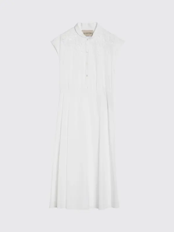 Valentino Garavani Cotton Chemisier Dress With Lace Inserts