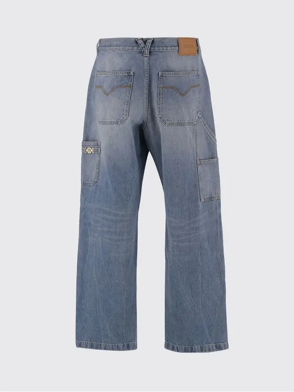 Versace Wide Leg Cargo Jeans In Cotton
