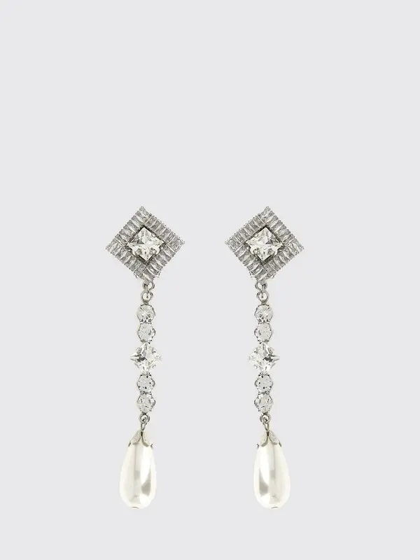Alessandra Rich Crystal And Pearl Drop Earrings - Silver