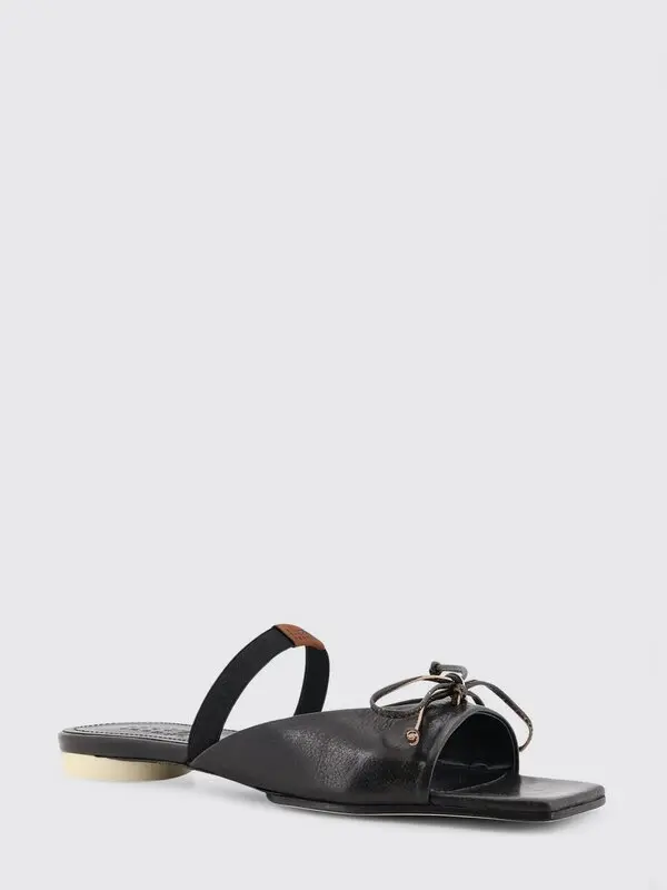 MAISON MARGIELA Smooth Calf Leather Mule Sandals With Maxi Bow - Black