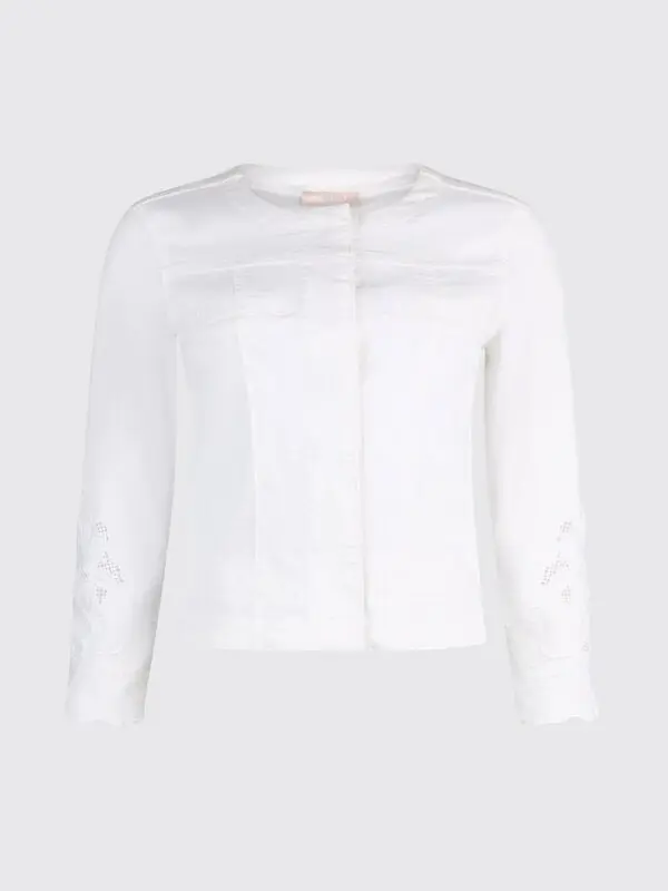 Liu Jo Cotton Denim Jacket With Macramé Inserts - White