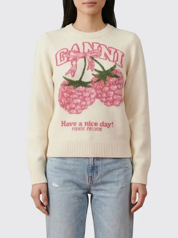 GANNI Recycled Wool Blend Crew Neck Pullover - White