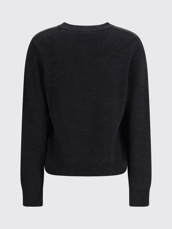 GANNI Crewneck Sweater With Embellished Logo - Charcoal