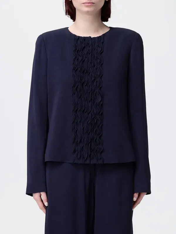 Emporio Armani Ruffled Crêpe Blazer - Blue