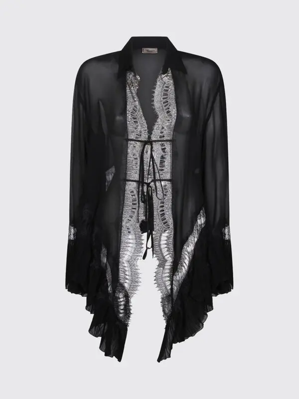 Blumarine Viscose Shirt With Lace Inserts - Black