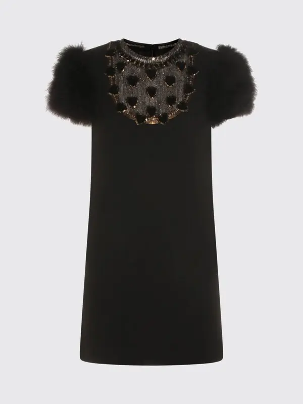 Valentino Garavani Virgin Wool And Silk Mini Dress With Embroidered Sequins And Feather Detail
