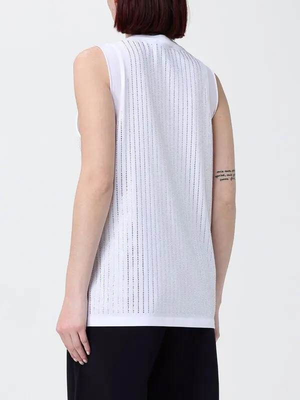 Emporio Armani Cotton Tank Top With Rhinestone Embellishments - White