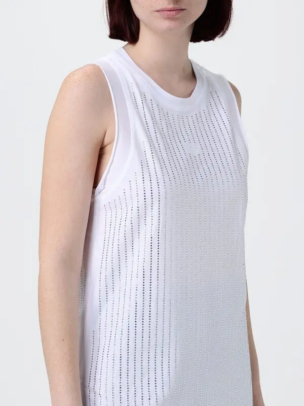 Emporio Armani Cotton Tank Top With Rhinestone Embellishments - White
