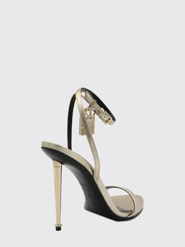 TOM FORD Padlock High-heeled Laminated Leather Sandals With Charms - Gold