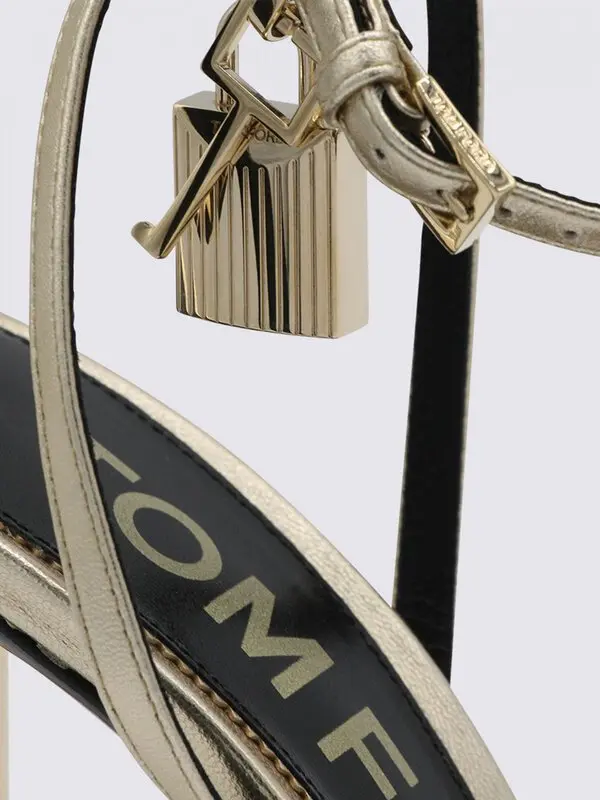TOM FORD Padlock High-heeled Laminated Leather Sandals With Charms - Gold