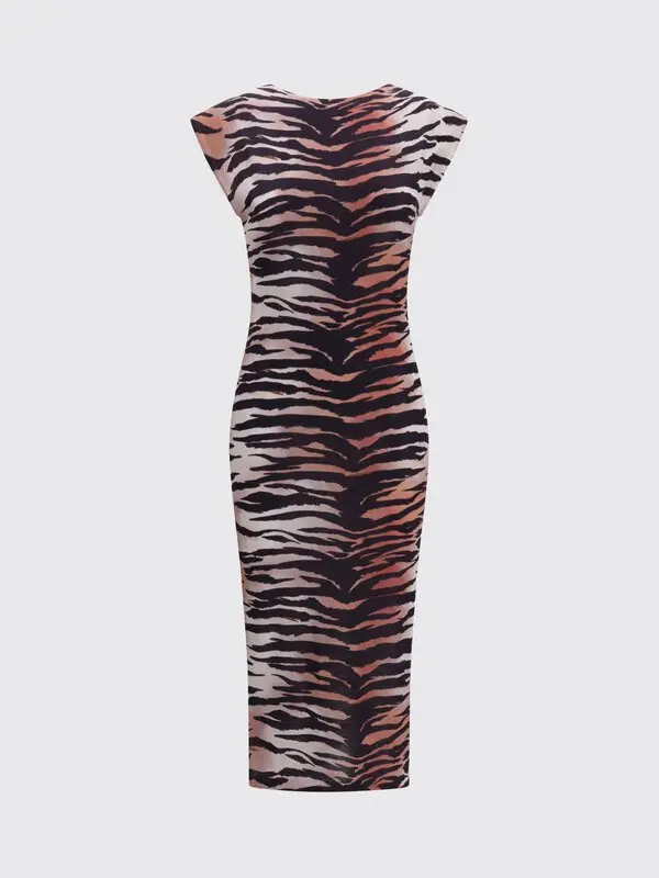 Pinko Tiger Print Cotton Blend Midi Dress