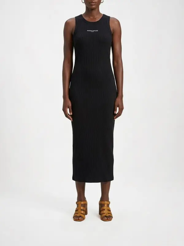 Maison Kitsuné Sleeveless Ribbed Midi Dress - Black