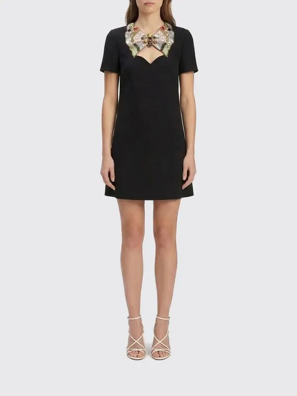 Valentino Garavani Mini Dress In Virgin Wool And Silk With Rhinestones