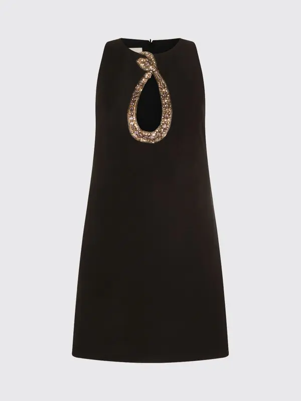 Valentino Garavani Wool And Silk Mini Dress With Rhinestone Embellishments