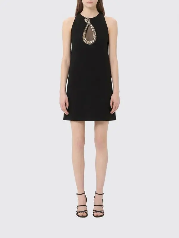 Valentino Garavani Wool And Silk Mini Dress With Rhinestone Embellishments - Black