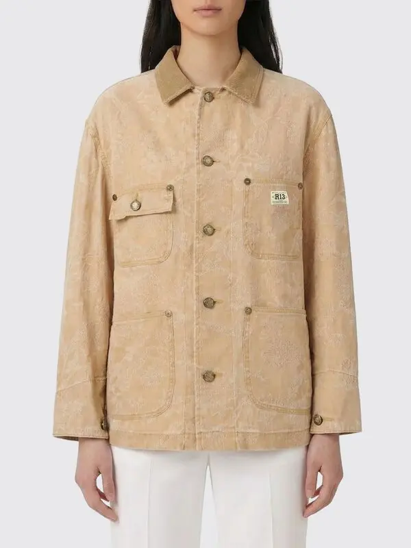 R13 Linen Blend Jacket With Patch Pockets - Orange