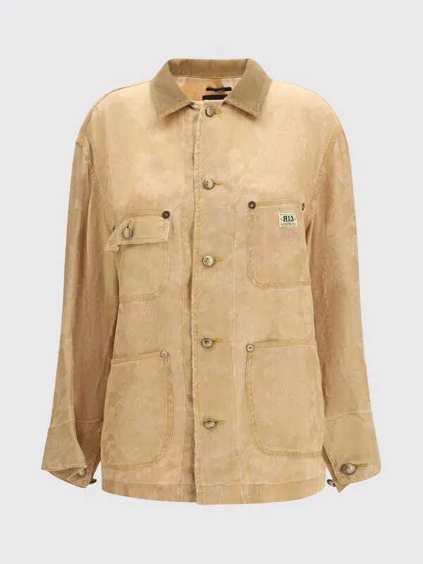 R13 Linen Blend Jacket With Patch Pockets - Orange