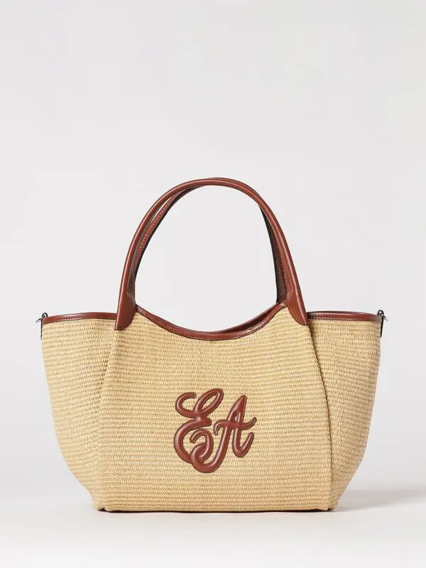 Emporio Armani Woven Tote Bag With Leather Trim - Brown