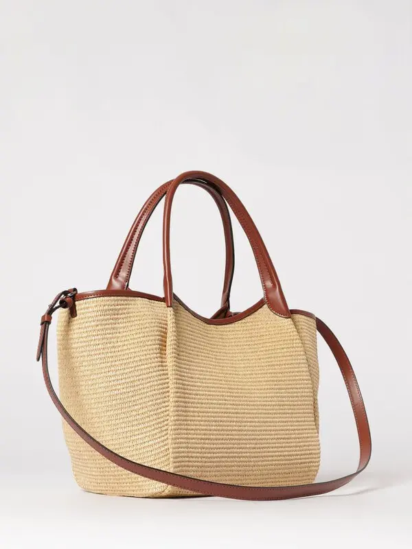 Emporio Armani Woven Tote Bag With Leather Trim - Brown