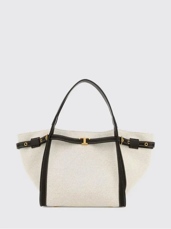 TOD'S Canvas Tote Bag With Leather Trim - White
