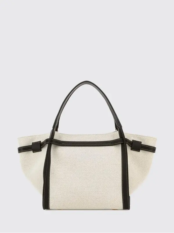 TOD'S Canvas Tote Bag With Leather Trim - White