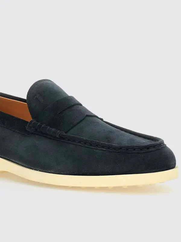 TOD'S Suede Loafers With Front Strap And Embossed Logo - Blue