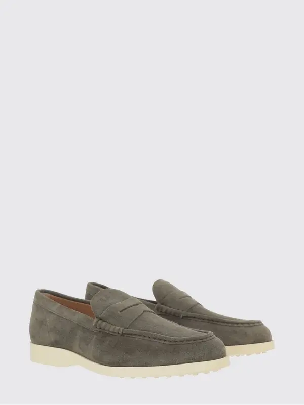 TOD'S Suede Loafers With Front Strap And Embossed Logo - Green