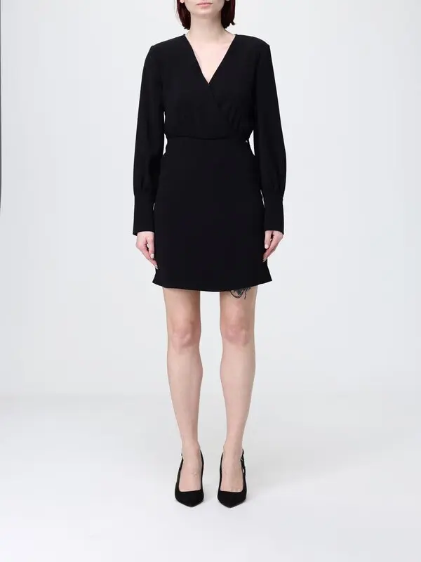 Armani Exchange Long Sleeve V-neck Wrap Dress - Black