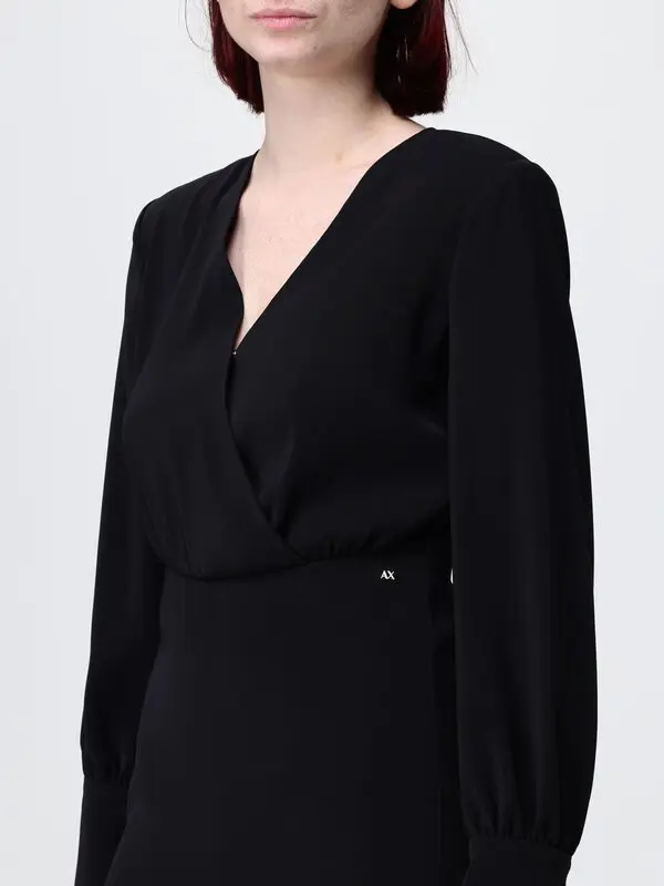 Armani Exchange Long Sleeve V-neck Wrap Dress - Black