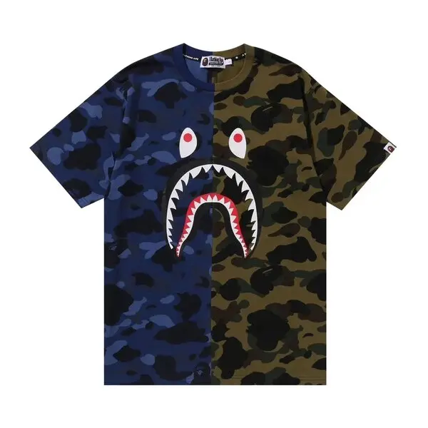 A BATHING APE Split Camo Shark Tee