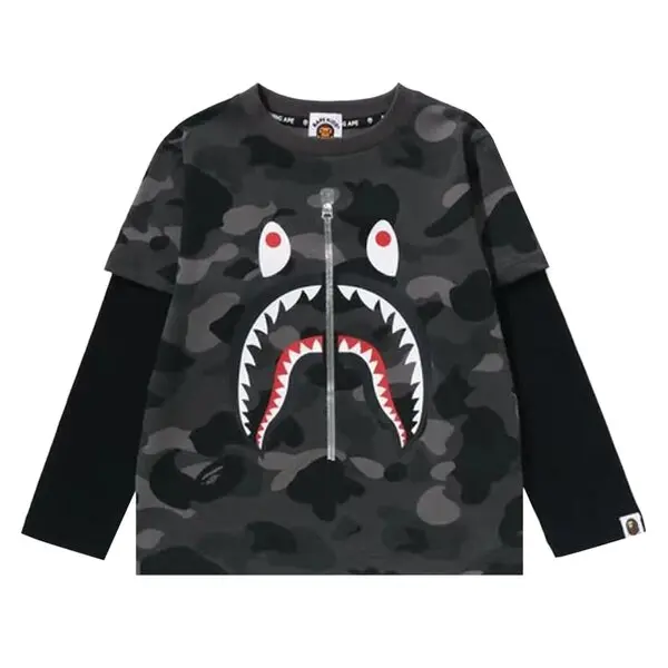 A BATHING APE Color Camo Shark Layered Long-sleeve Tee