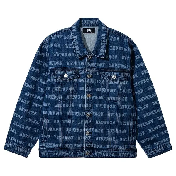 REVENGE Allover Logo Stonewashed Denim Jacket