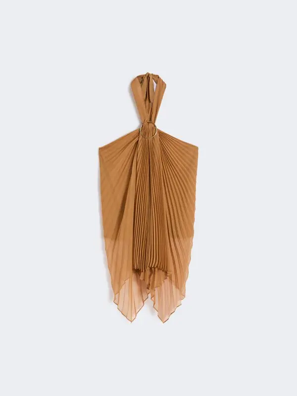 Max Mara Plissé-pleated Chiffon Top - Caramel
