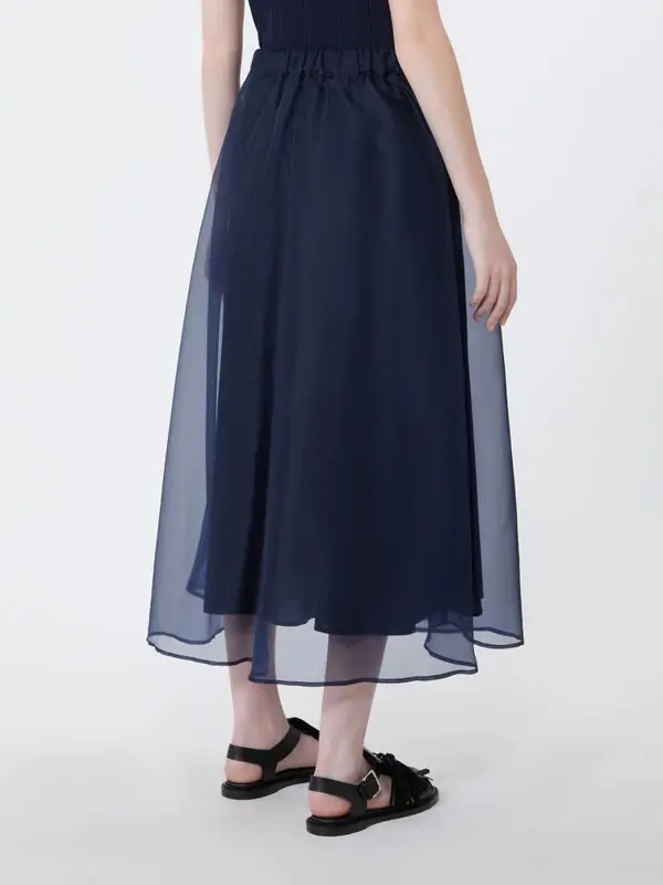 Max Mara Pleated Silk Organza Maxi Skirt - Navy