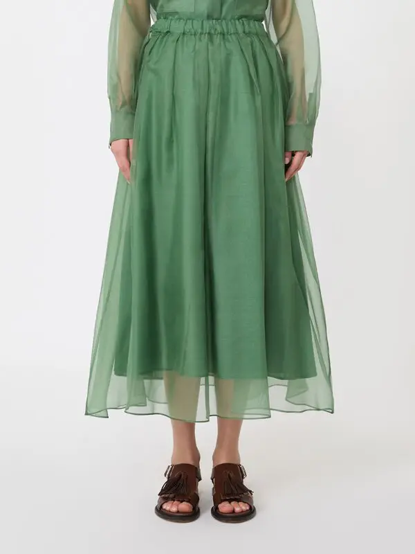 Max Mara Pleated Silk Organza Skirt - Green