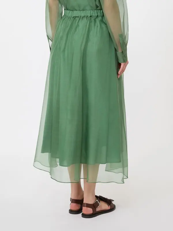 Max Mara Pleated Silk Organza Skirt - Green