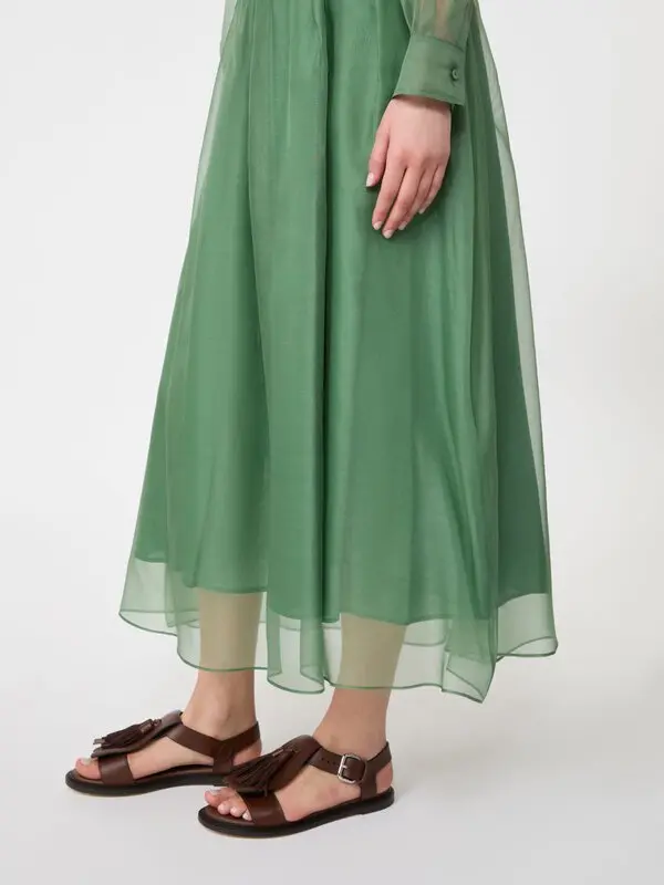 Max Mara Pleated Silk Organza Skirt - Green