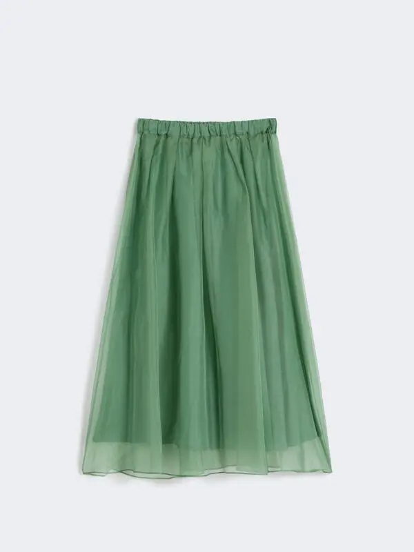 Max Mara Pleated Silk Organza Skirt - Green