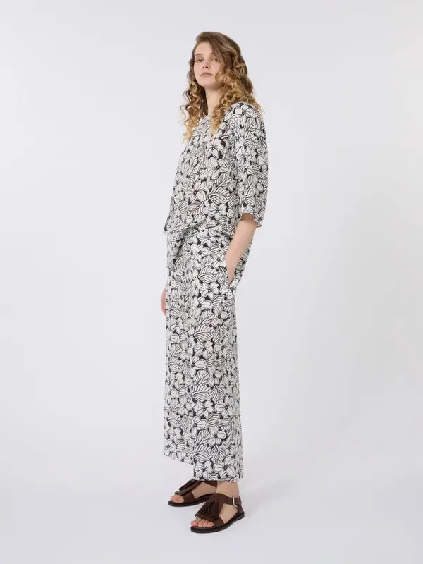 Max Mara Printed Crêpe De Chine Trousers - Black