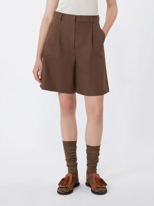 Max Mara Cotton And Linen Canvas Bermuda Shorts - Chocolate