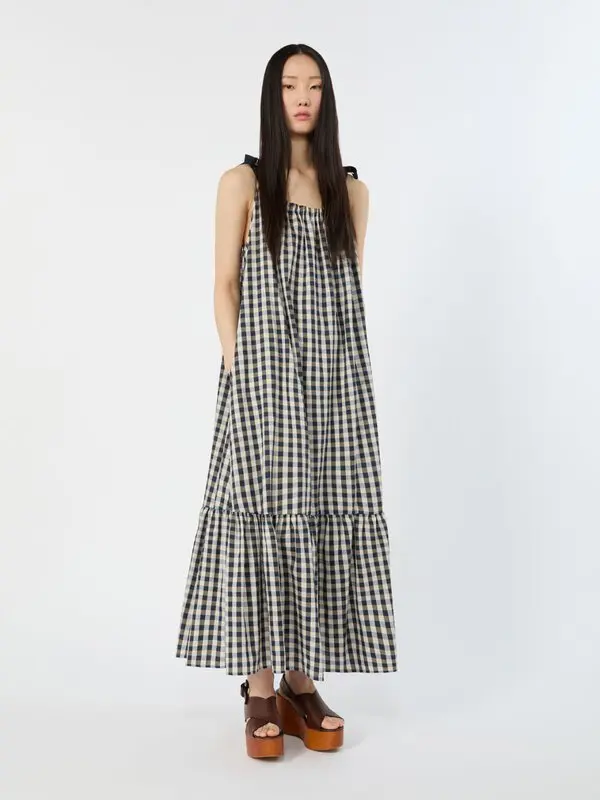 Max Mara Vichy Ramie And Cotton Maxi Dress