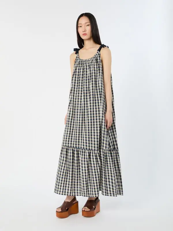Max Mara Vichy Ramie And Cotton Maxi Dress