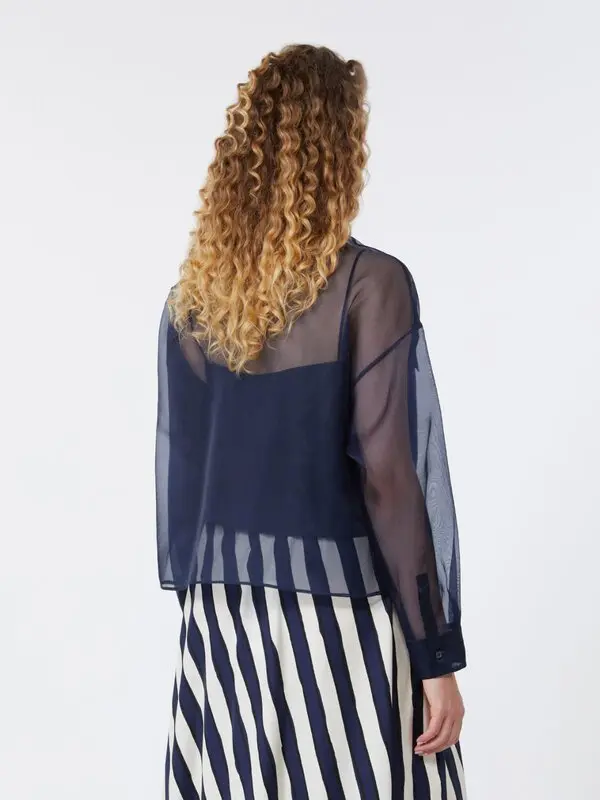 Max Mara Silk Organza Shirt With Slip - Navy