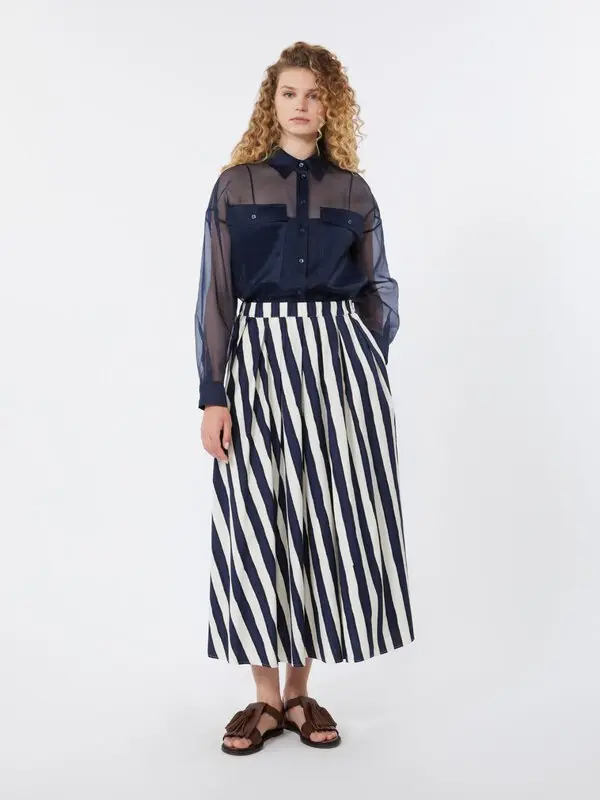 Max Mara Silk Organza Shirt With Slip - Navy
