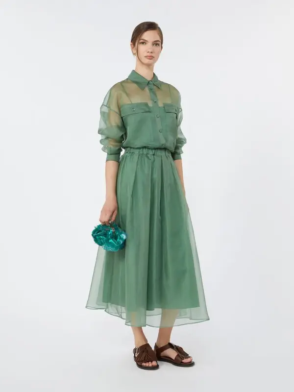 Max Mara Silk Organza Shirt With Slip Top - Green