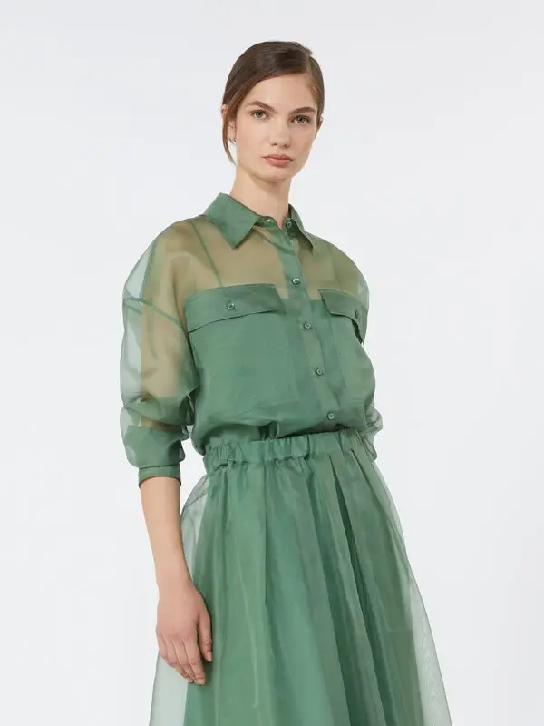 Max Mara Silk Organza Shirt With Slip Top - Green