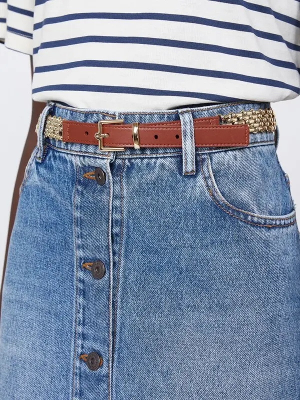 Max Mara Metallic Chain And Leather Belt