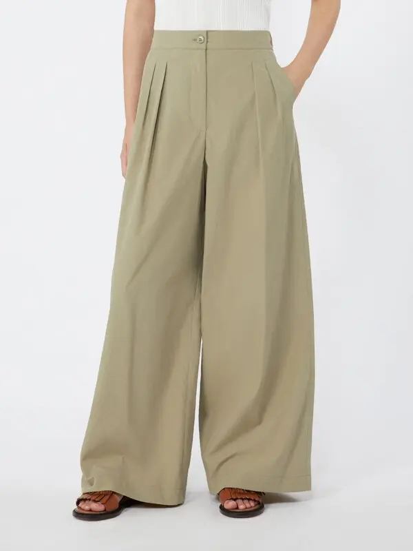 Max Mara Wide-leg Cotton Poplin Trousers - Olive Green