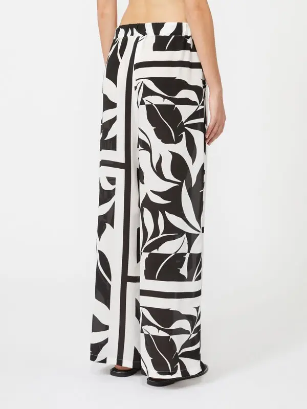 Max Mara Printed Silk Palazzo Trousers - Black