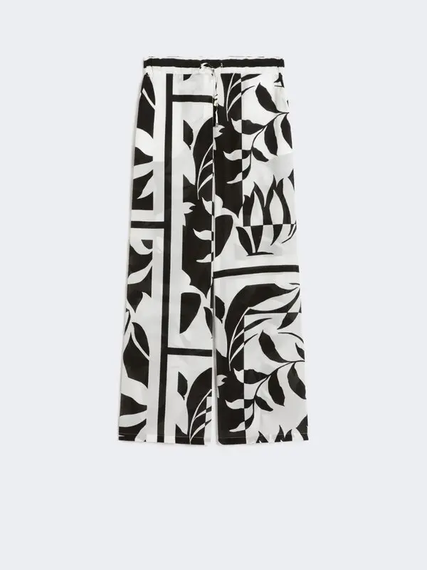 Max Mara Printed Silk Palazzo Trousers - Black
